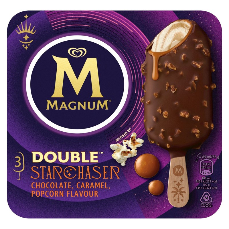 Magnum Double Starchaser Chocolate, Caramel, Popcorn Ice Cream Sticks ...