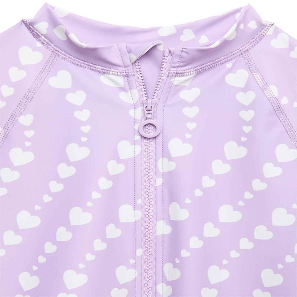 M&S Heart Print Long Sleeve Swimsuit, 10-11 Years, Purple - Ocado