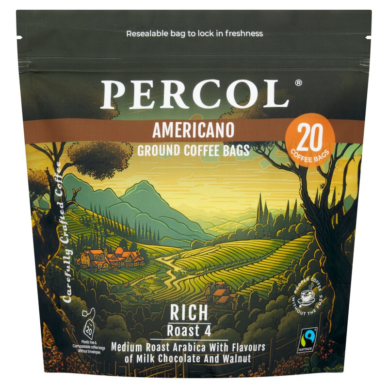Percol Americano Fairtrade Coffee Bags 20 Pack - Ocado