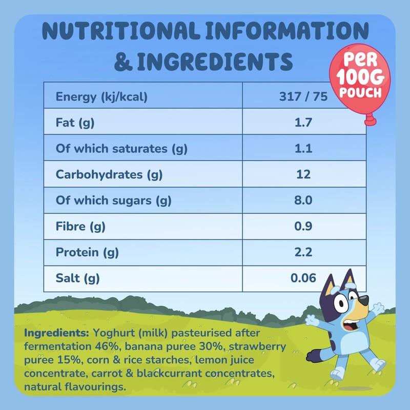 Goodies BLUEY Kids Snack Banana & Strawberry Yoghurt Pouch Multipack ...