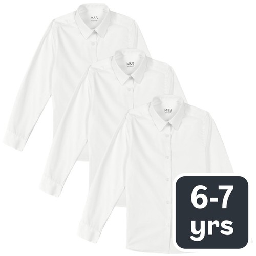 M&S Girls' Slim Fit Easy to Iron Blouses, Size 6-7 Years, White - Ocado