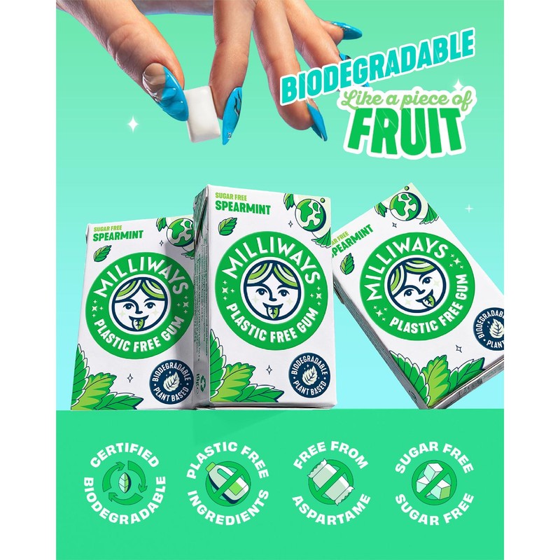 Milliways Spearmint Plastic Free Sugar Free Chewing Gum - Ocado