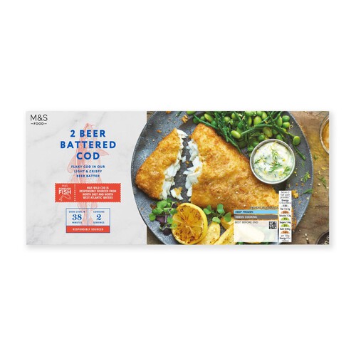 M&S 2 Beer Battered Cod Fillets Frozen - Ocado