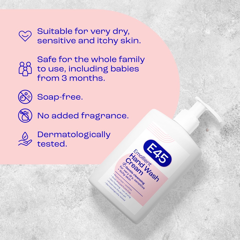 E45 Emollient Hand & Body Wash Cream for Dry Skin & Eczema - Ocado