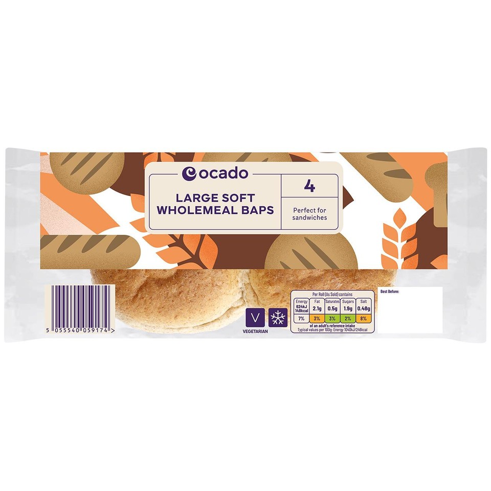 Ocado Large Soft Wholemeal Baps - Ocado