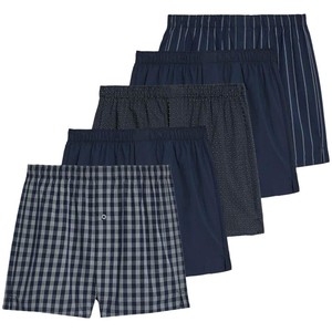 M&S Mens, Pure Cotton Assorted Woven Boxers, L, Dark Navy, 5pk - Ocado