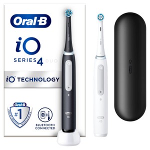 Oral-B iO4 Black & White Electric Toothbrush Duo Pack + Travel Case - Ocado