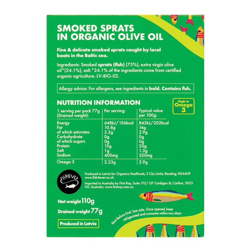 Fish 4 Ever Smoked Sprats in organic extra virgin olive oil - Ocado