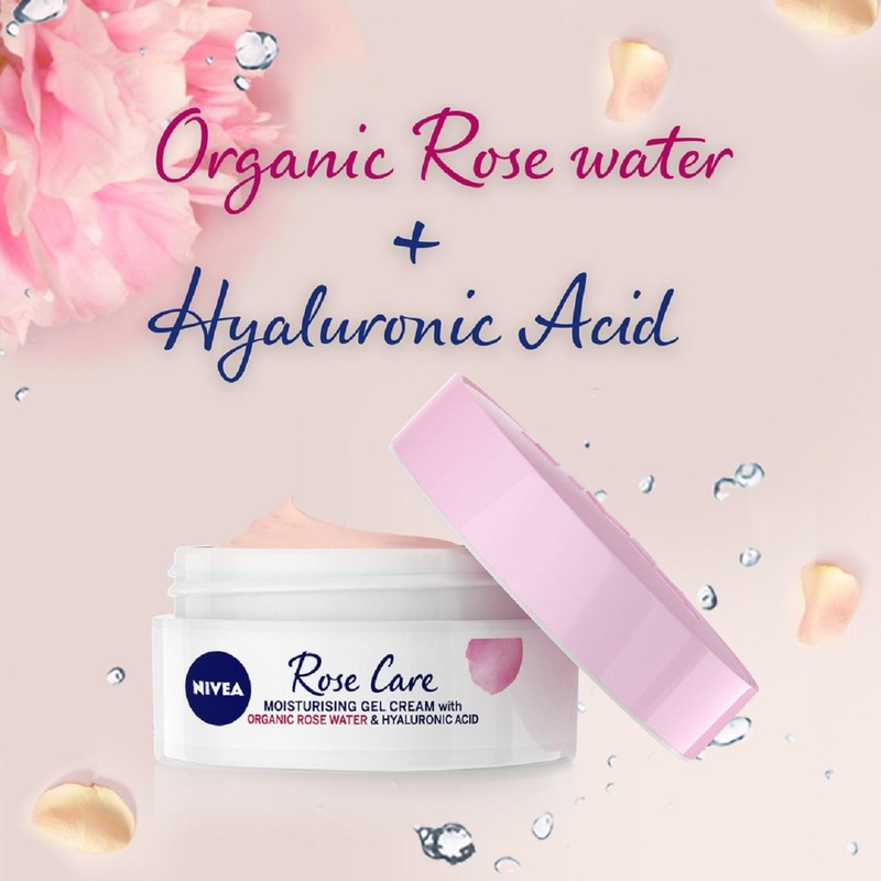 NIVEA Rose Care Moisturiser Gel Cream with Rose Water and Hyaluronic ...