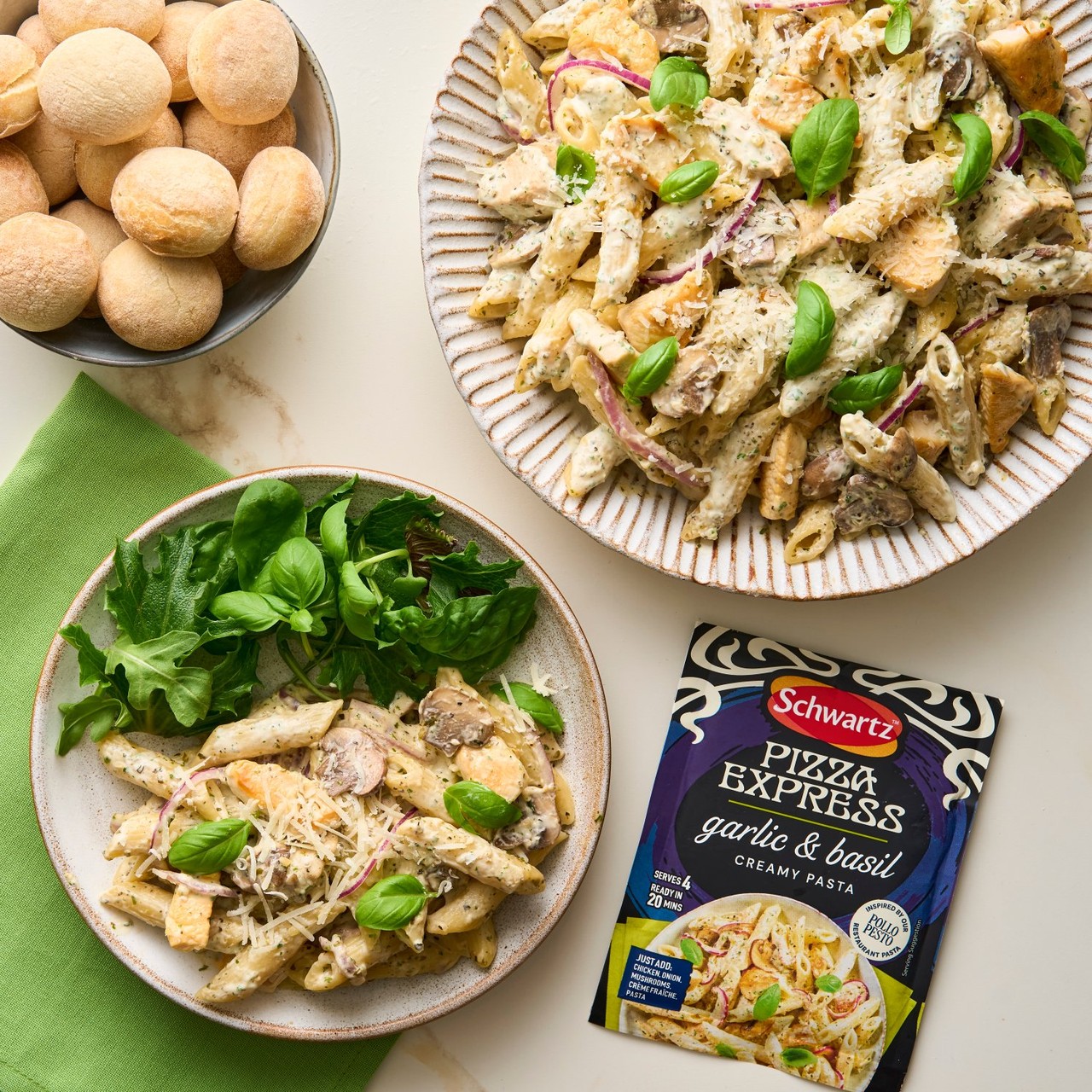 Schwartz x Pizza Express Garlic & Basil Creamy Pasta Bake Recipe Mix ...