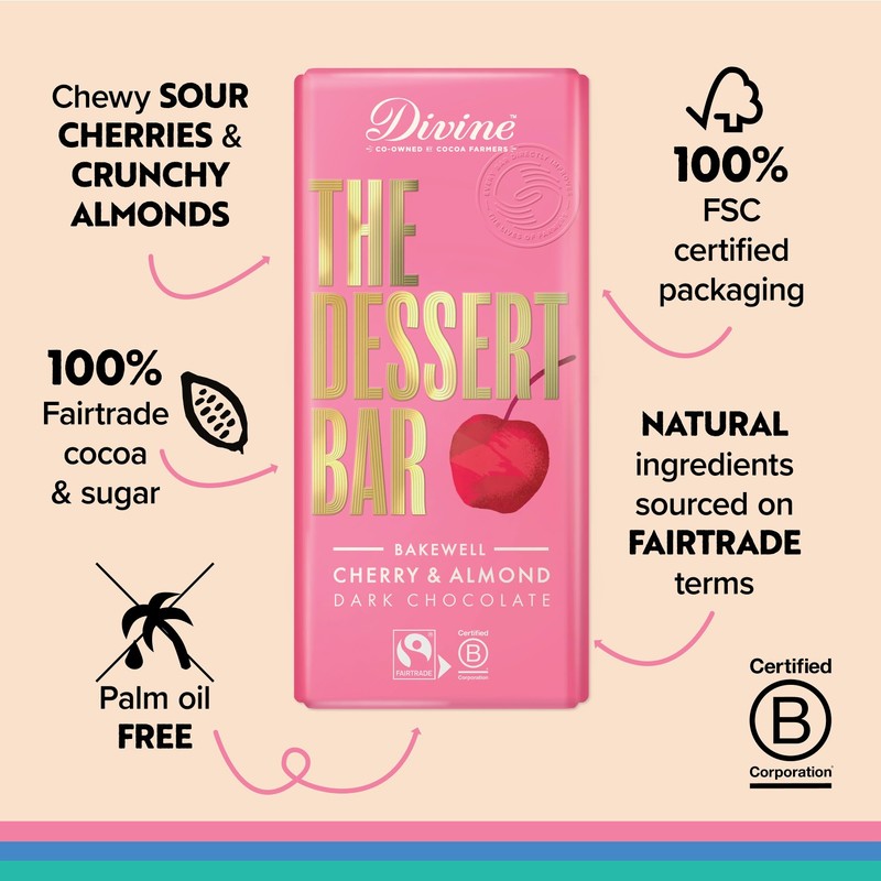 Divine Chocolate Dessert Bar Dark Chocolate Bakewell with Cherry and ...