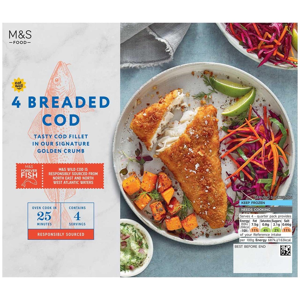 M&S 4 Breaded Cod Fillets Frozen - Ocado