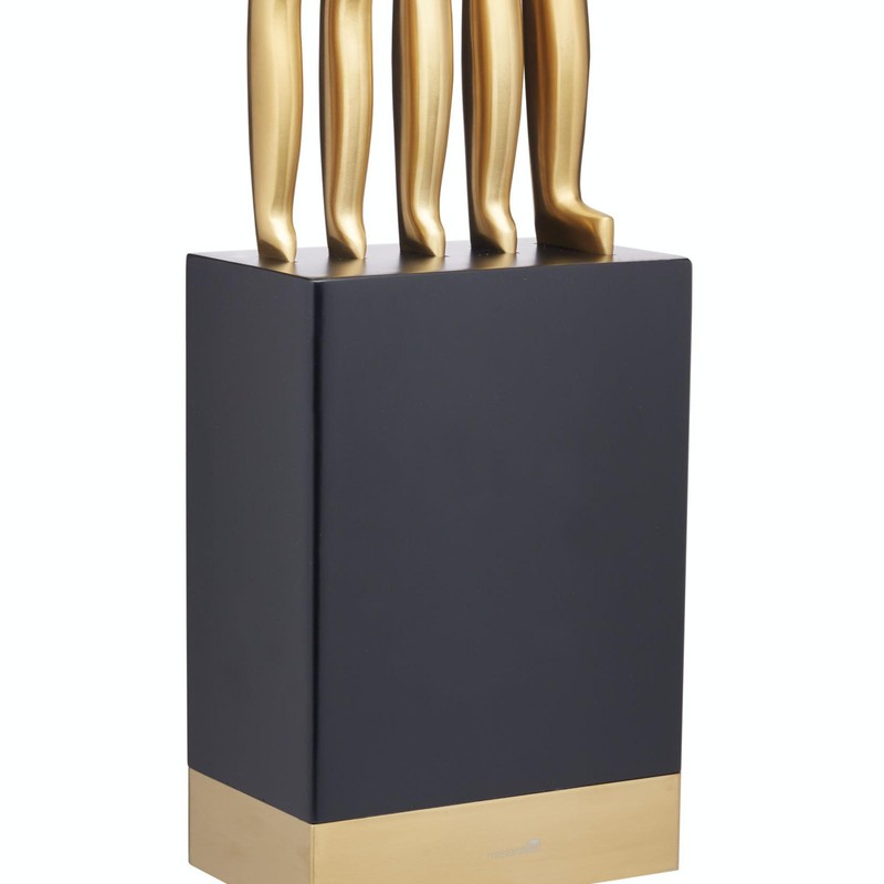 MasterClass Burnished Brass Effect Knife Set with Wooden Storage Block ...
