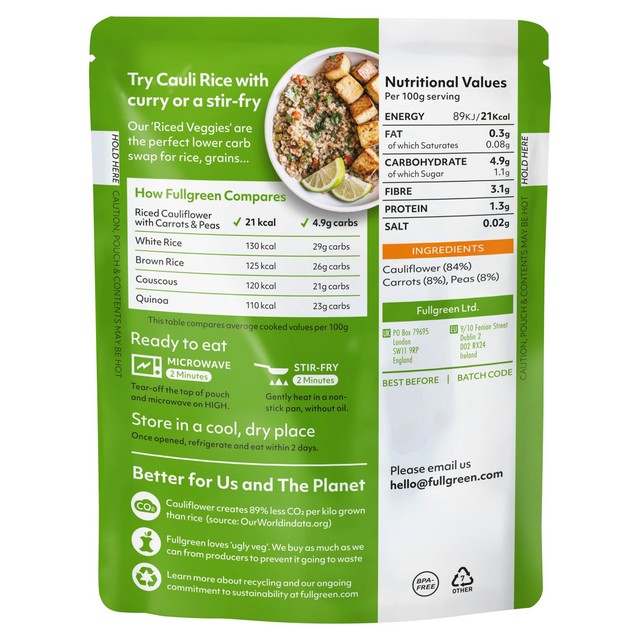 Fullgreen Riced Cauliflower + Carrots & Peas - Ocado