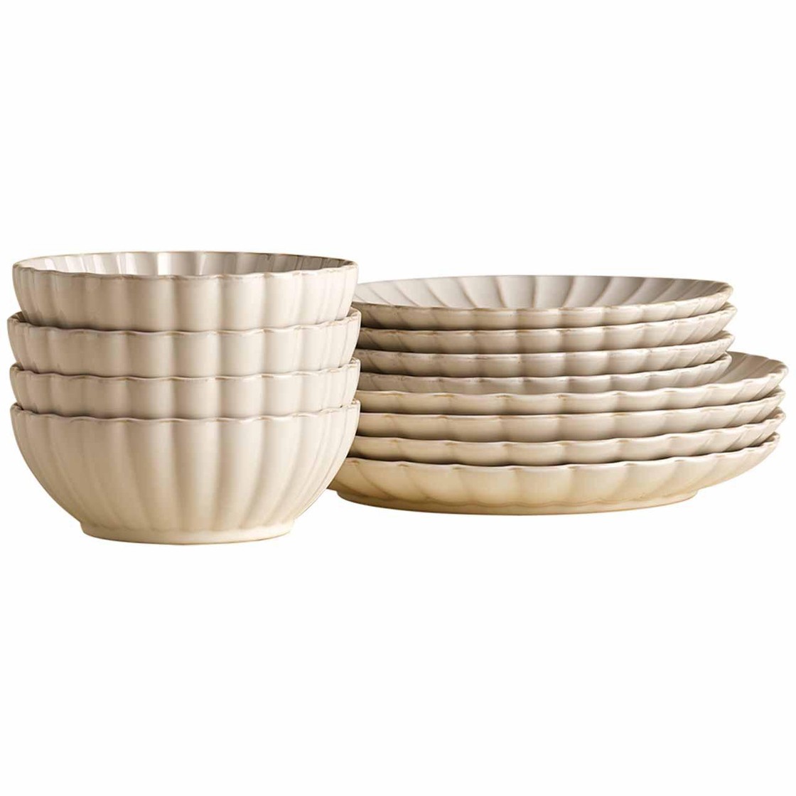 M&S Scallop 12 Piece Dinner Set, Natural - Ocado