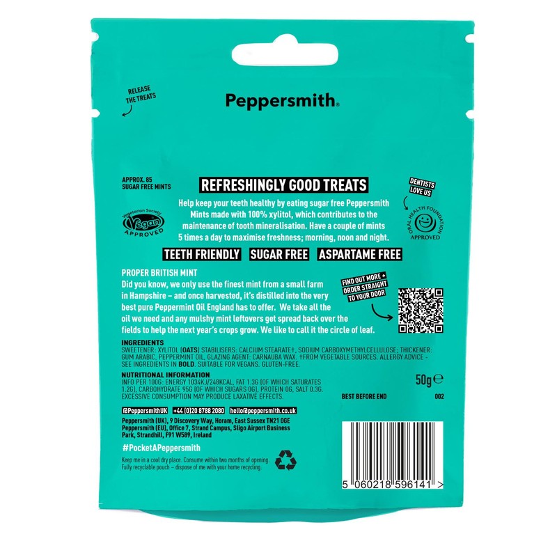 Peppersmith 100% Xylitol Mighty Pouch Peppermint Mints - Ocado