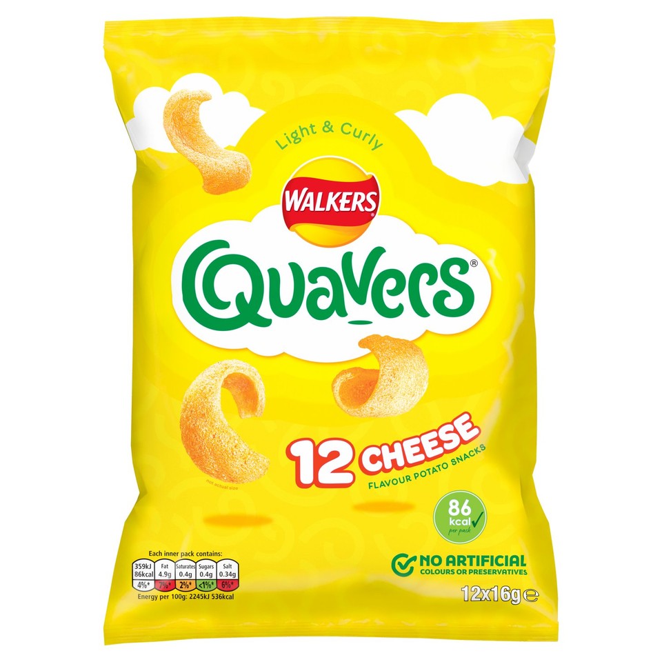 Walkers Quavers Cheese Multipack Snacks Crisps 12x16g - Ocado