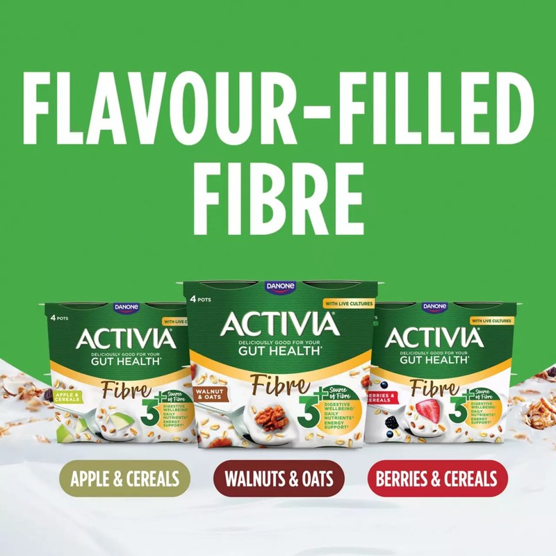 Activia Fibre Berries & Cereals Gut Health Breakfast Yoghurt Multipack ...