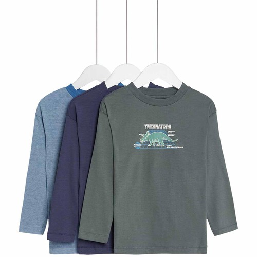 M&S Dino Tops, 2-3 Years, Blue, 3 Pack - Ocado