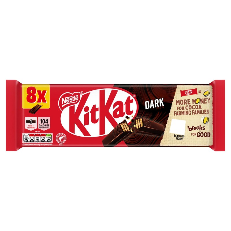 KitKat 2 Finger Dark Chocolate Biscuit Bar, Multipack - Ocado