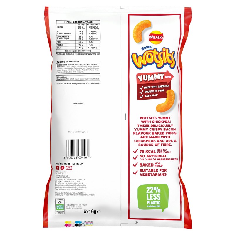 Wotsits Walkers Crispy Bacon Multipack Chickpea Crisps - Ocado